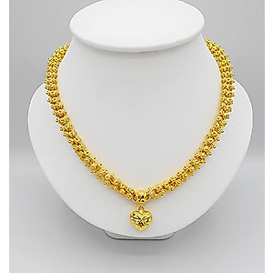 Heart Pikun Flower 22k 23k 24k Thai Baht Yellow Gold GP Necklace Pendant Jewelry Women