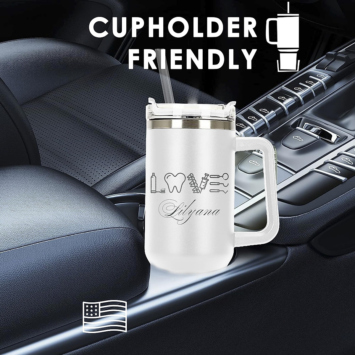 LifGif Personalized Laser Engraved 40 oz Large Tumbler with Handle, Straw and Lid - Dental Hygienist gifts Custom engraved tumbler, insulated for hot and cold, Custom Coffee Cup, Bottle Water