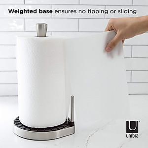 Umbra Spin Click N Tear Paper Towel Holder Stand for Countertop - One-Handed Tear, Nickel/Black