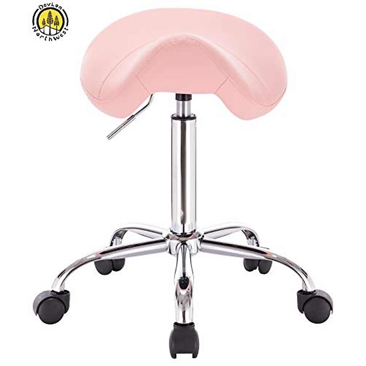 DevLon NorthWest Professional Saddle Stool Series Hydraulic Swivel Comfortable Ergonomic with Heavy Duty Metal Base for Clinic Dentist Spa Massage Salons Studio (LIGHT PINK)