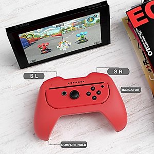 3 Pack Comfort Grips Compatible with Joy Con, Handle Grips Kit Compatible with Switch/OLED Controller with 4 Thumb Caps