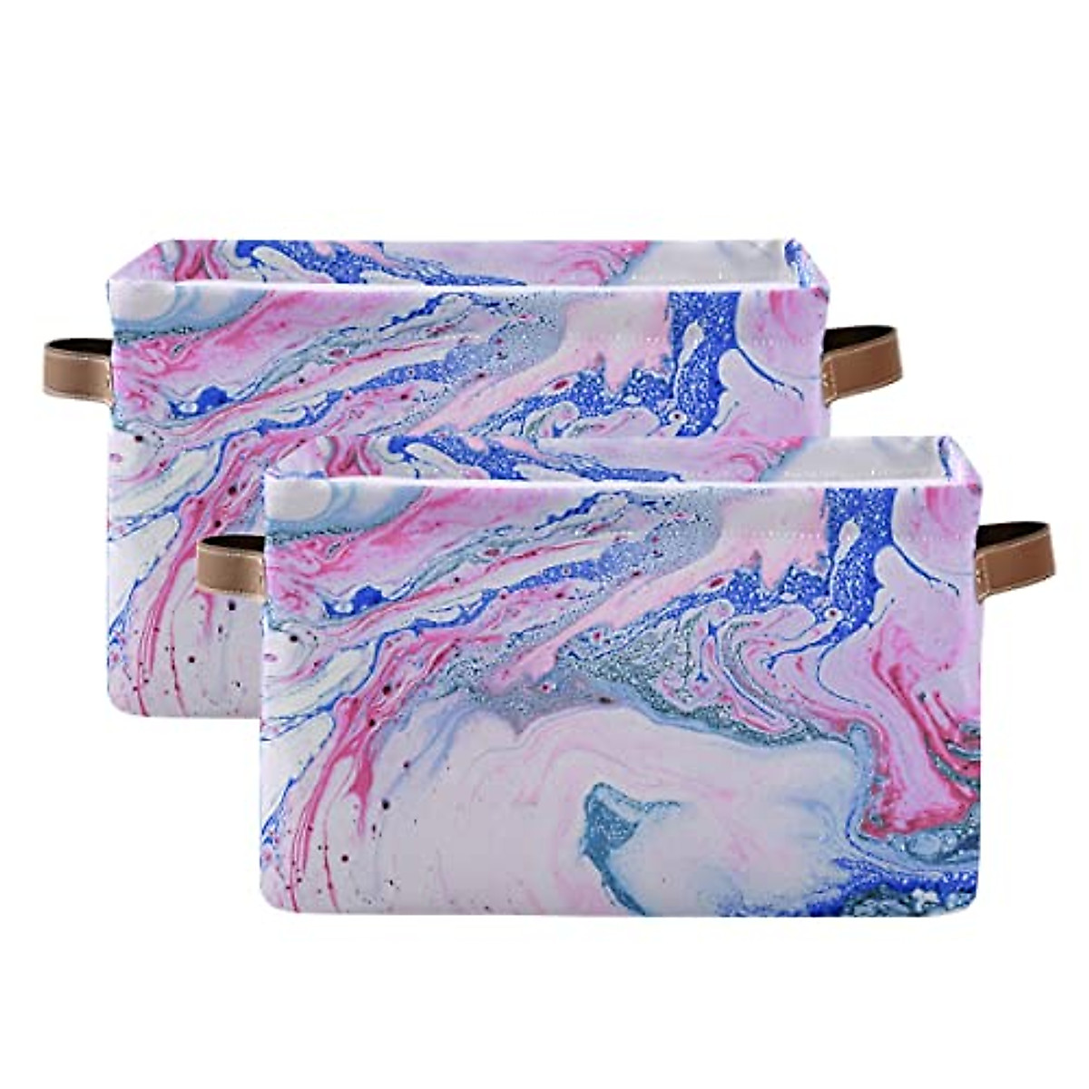 Purple Blue Marble Splash Square Storage Basket Storage Bins Canvas Storage Organizer Closet Shelf Organizer for Home Office, 2 Pc