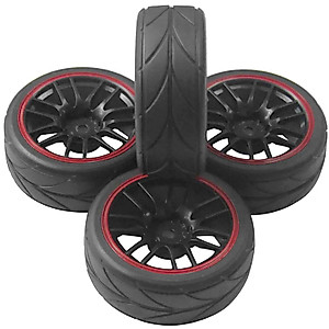 ShareGoo 12mm Hex Wheel Rims & OD 2.59" Rubber Tires for RC 1/10 On-Road Touring Car