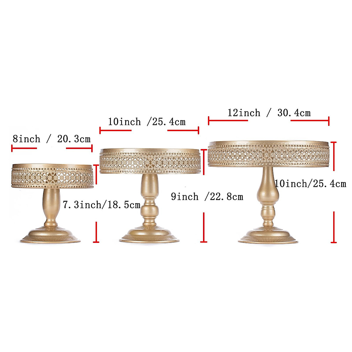 Hotity Star Heart 3-Piece Light Gold Cake Stand Set, diameter 8",10",12", Elegant Cake and Dessert Display Stands for Weddings, Birthdays, and Celebrations