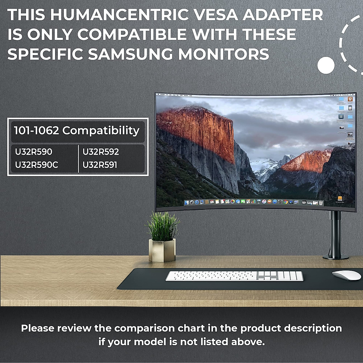 HumanCentric VESA Mount Adapter Compatible with Samsung Curved Monitors U32R590, U32R590C, U32R592, and U32R591, VESA Adapter Bracket for VESA Stand, Arm or Desk Mount with 75x75 or 100x100 mm