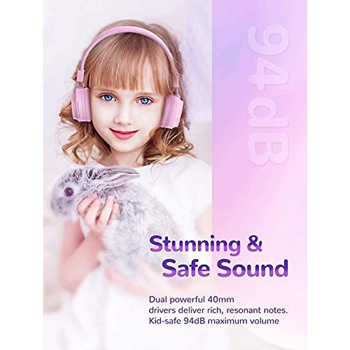 iClever BTH03 Kids Bluetooth Headphones Safe Volume, Colorful LED Lights, 25H Playtime, Stereo Sound Mic, Bluetooth 5.0, Foldable, On Ear Kids Wireless Headphones for Tablet Airplane (Pink)