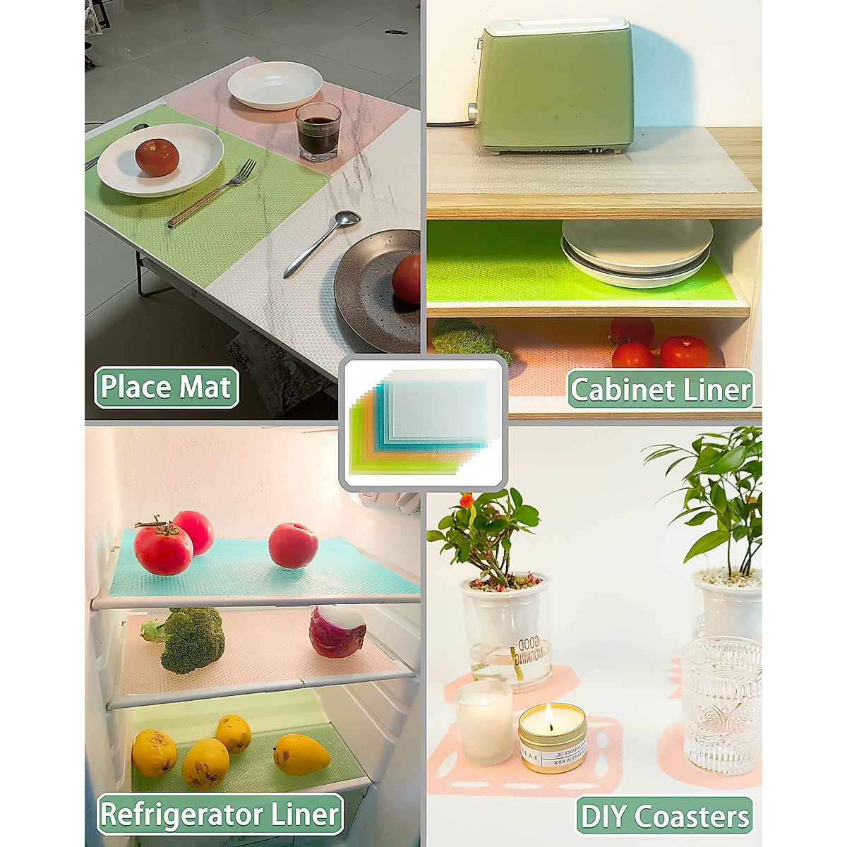 Refrigerator Liners, 12 Pcs Shelf Liners for Kitchen Cabinets, Washable Fridge Liner, Plastic Kitchen Drawer Liner