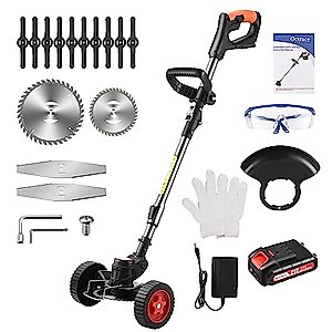 Octrace Electric Weed Wacker, Battery Powered Weed Eater with 1Pc 21V 2.0Ah Battery and Charger,Lightweight 3 in 1 Cordless Trimmer/Edger/Lawn for Garden,Yard（Black）