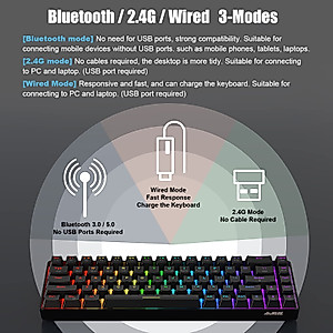 Ajazz K685T Wireless 60% Mechanical Keyboard, Bluetooth/2.4G/Wired Multi-Mode, RGB Backlight, N-Key Rollover 68 Keys, Hot Swap Switch, Compatible for Multi-Device Connection (White, Brown Switch)