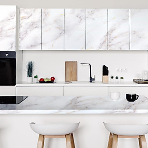 rabbitgoo Marble Contact Paper for Countertops, Self Adhesive Peel and Stick Wallpaper, Removable Counter Top Contact Paper for Old Furniture, Gold/White Matte Granite, 17.5" x 78.7"