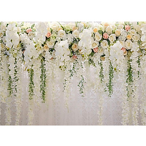 YQ 7x5ft White Rose Floral Photography Backdrops Bridal Shower Wedding Flowers Wall Decoration Photo Background Girl Woman Birthday Party Banner Baby Shower Cake Table Decor Studio Props Booth