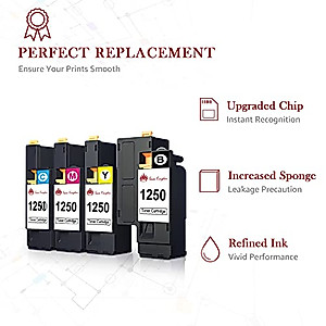 Toner Kingdom Compatible Toner Cartridge Replacement for Dell 1250 to use with 1250C C1760NW C1765NFW 1350cnw 1355cn 1355cnw C1765NF Printer 810WH C5GC3 XMX5D WM2JC (4-Pack, Black Cyan Magenta Yellow)