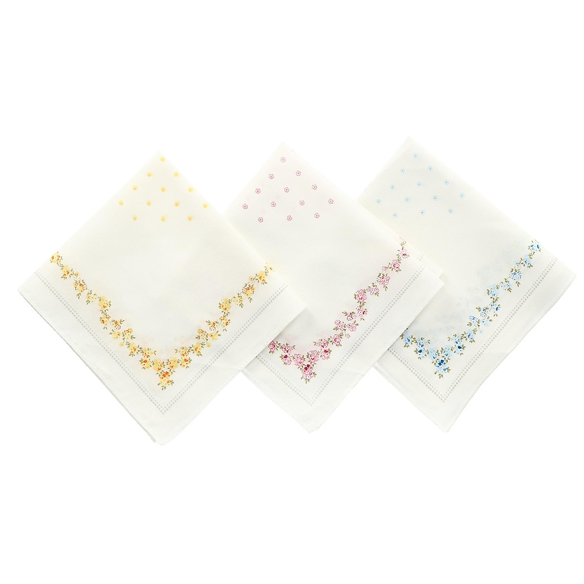 Selini Women's Floral Printed Bundle Cotton Handkerchief Set (Pack of 3), White