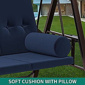 YITAHOME 3-Seat Deluxe Outdoor Porch Swing Large Patio Swing Chair with Weather Resistant Steel Frame, Adjustable Tilt Canopy, Removable Cushions & Pillow Suitable for Garden, Poolside, Balcony(Navy)