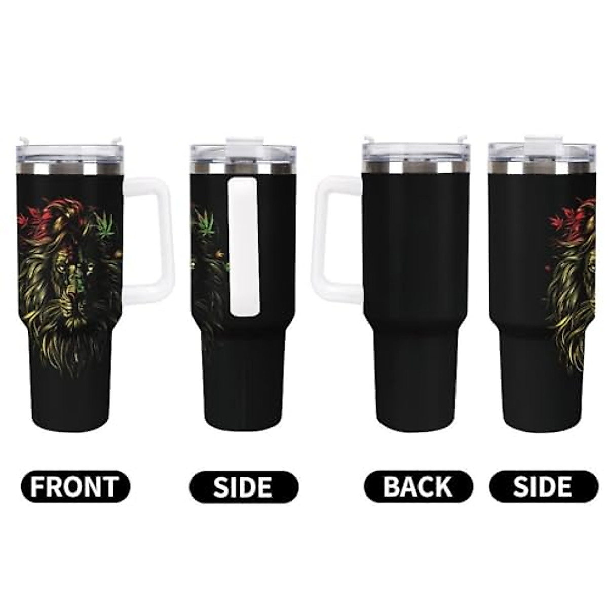 Rasta-Lion 40OZ Tumbler Stainless Steel Travel Mug Water Bottle Car Cup Tea Cups with Lid White-style