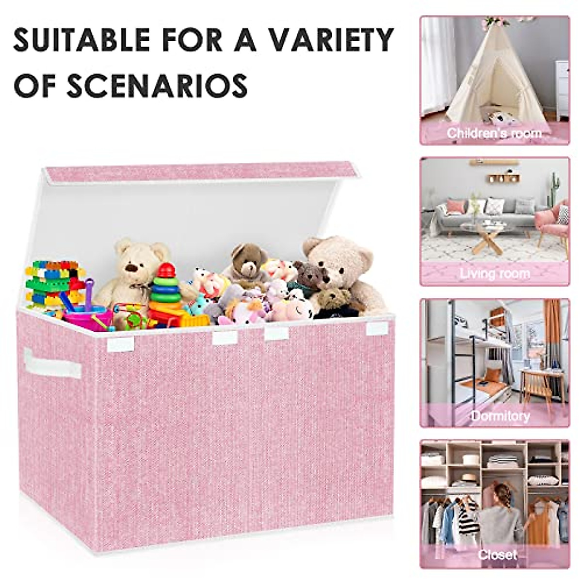 homyfort Large Toy Box Chest for Girls, Kids Toy Bin Storage Organizer with Lid for Babies,Toddlers,Nursery,Playroom (Pink)