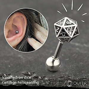 OUFER 16G Helix Earrings, Polyhedral Dice 316L Surgical Steel Tragus Stud Earrings, Cartilage Earrings, DND Ear Piercing Jewelry for Women