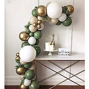 Sage Green Balloon Garland Arch Kit 79PCS Olive Green Peach White Gold Balloons for Forest Safari Jungle Tropical Theme Decorations Baby Bridal Shower Birthday Party