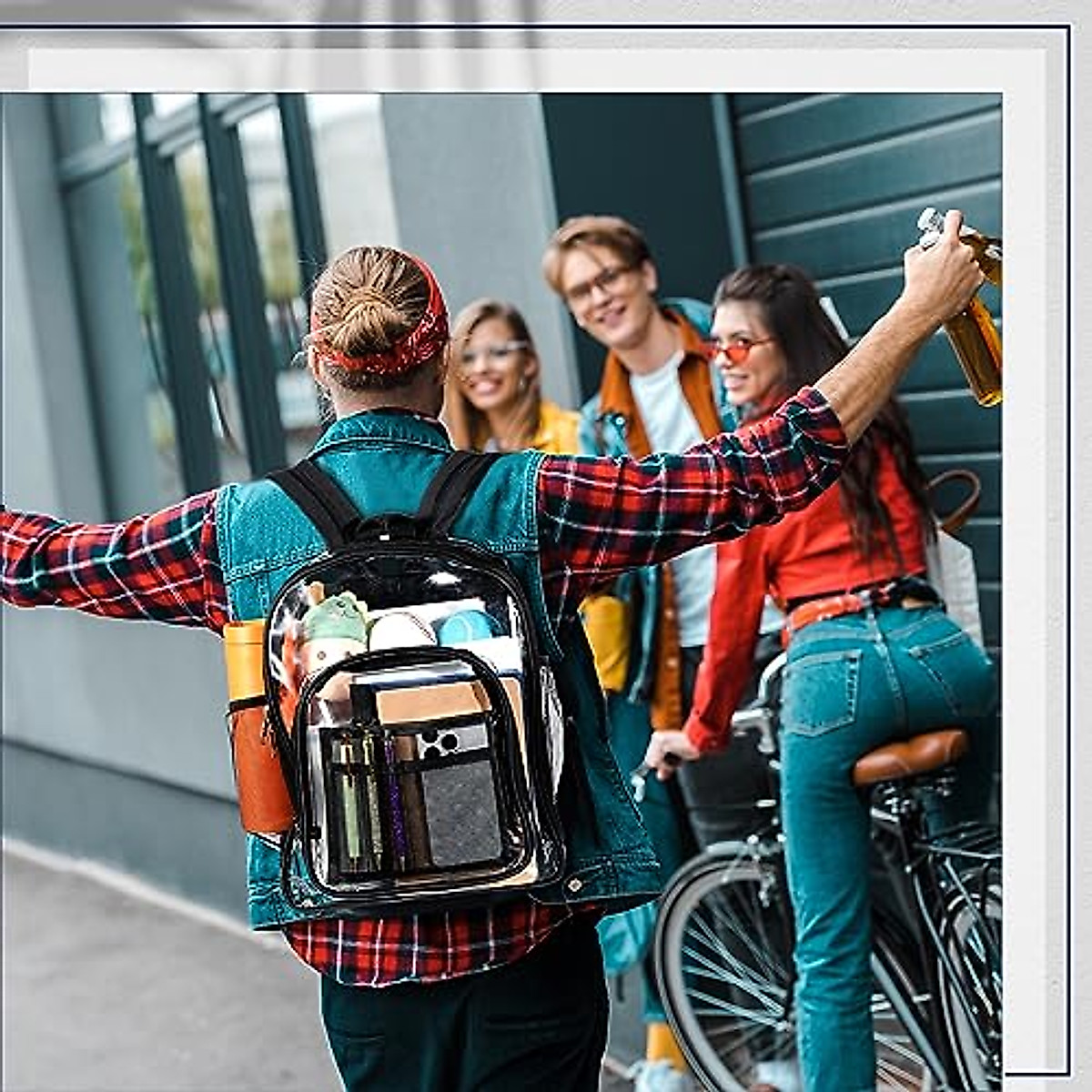 Paterr 2 Pcs Clear Backpack Set Clear Lunch Bag Plastic PVC See Through Heavy Duty Clear Tote Bag Stadium Approved with Zippers Adjustable Shoulder Straps for Work Travel Women Men Officers Festival