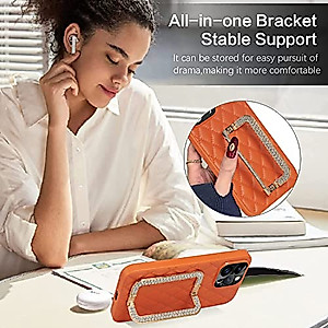 HALATUA Luxury iPhone 13 Pro Max Case with Glitter Diamond Stand, Soft Quilted Leather Design for Women & Girls 6.7" (White)