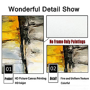 Black Yellow White Abstract Painting Abstract Canvas Paintings Wall Art Orange and Grey Abstract Wall Art Modern Abstract Prints Yellow Black Grey Orange Abstract Pictures for Wall Decor 16x24in Frameless