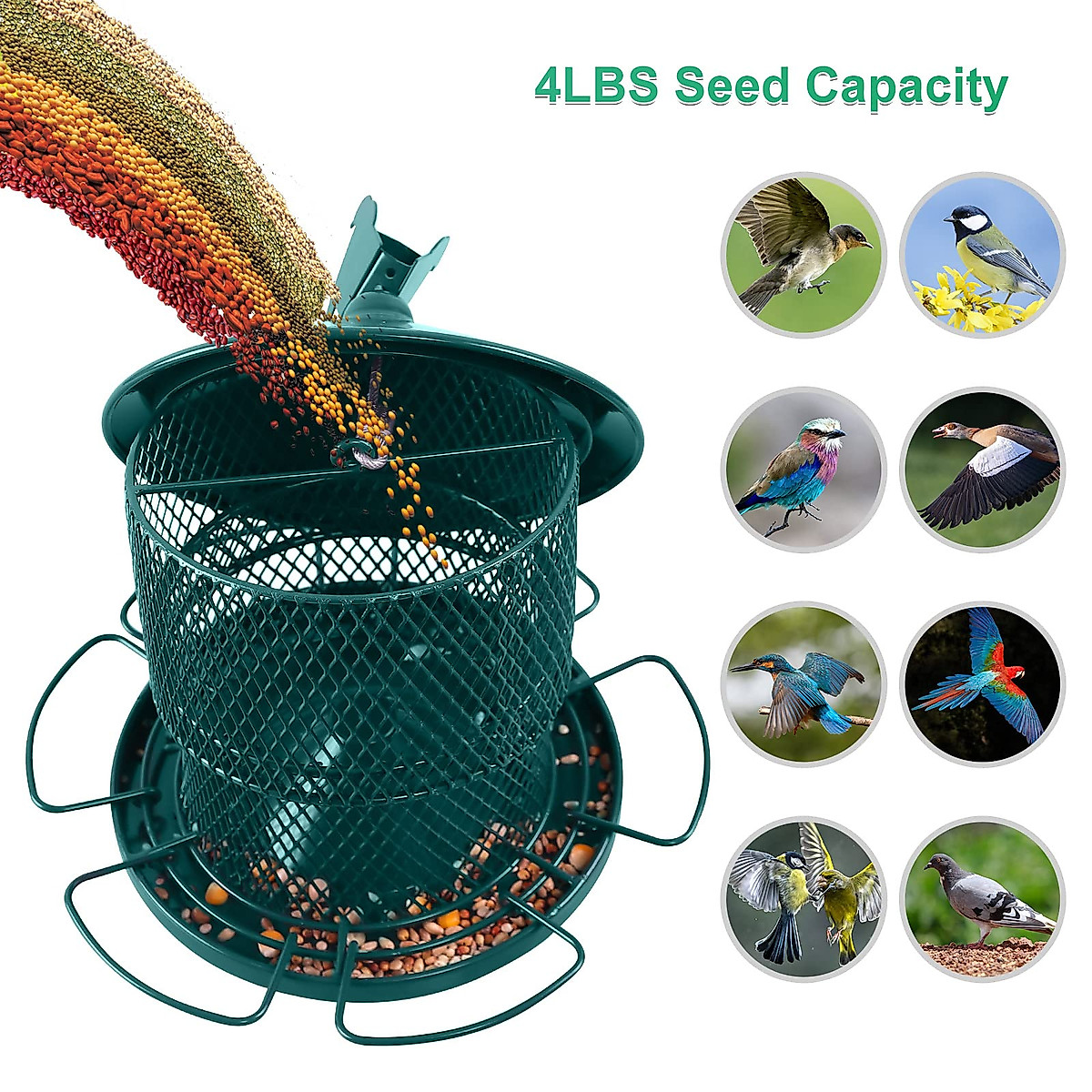 Metal Bird Feeders for Outside Hanging,Squirrel Proof Wild Bird Feeders for Cardinal, Heavy Duty with 4lbs Large Seed Capacity,6 Perches for Garden Yard Outdoors