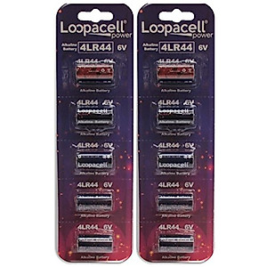 10 Pack 4LR44 / PX28A / L1325 / A544 / K28A / 476A 6V Alkaline Batteries for Dog Shock/Training Collars by Loopacell, 5 Count (Pack of 2)