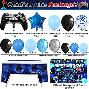 Winrayk Video Game Party Decorations Birthday Supplies Game Balloons Garland Arch kit Backdrop Game On Tablecloth Star Gamepad Foil Balloon Boy Girl Kids Teen Gamer Birthday Party Decorations Supplies