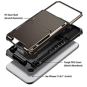 Vofolen Case for iPhone 11 Case Wallet 4-Card Holder ID Slot Flip Door Hidden Pocket Anti-Scratch Dual Layer Hybrid TPU Bumper Armor Protective Hard Shell Back Cover for iPhone 11 6.1 inch Gun Metal