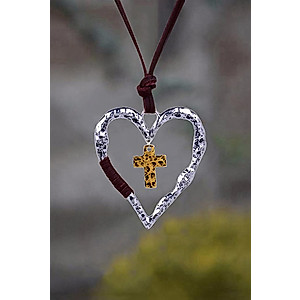 MEIDIJINGBEI Vintage silver heart pendant necklace leather pendant necklace for women (Leather heart pendant)