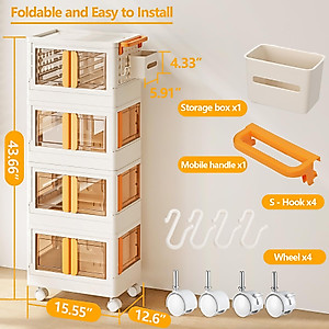 Storage Bins Containers Box with Lids - 27.5QT Plastic Clear Organizer Bins for Closet, Stackable Foldable Storage Bin with Wheels Handle, Collapsible Containers for Organizing Toys Clothes, 4 Pack