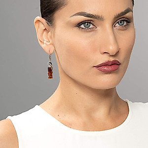 Peora Genuine Baltic Amber Dangle Earrings for Women 925 Sterling Silver, Cylindrical Drop Design, Rich Cognac Color, Lever backs