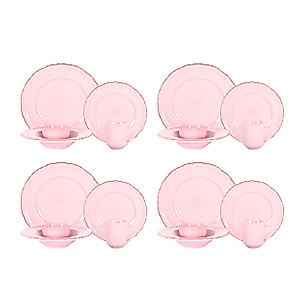 HomeVss, Stoneware French Countryside 20pc Dinnerware Set, Speckled and Antique Pink