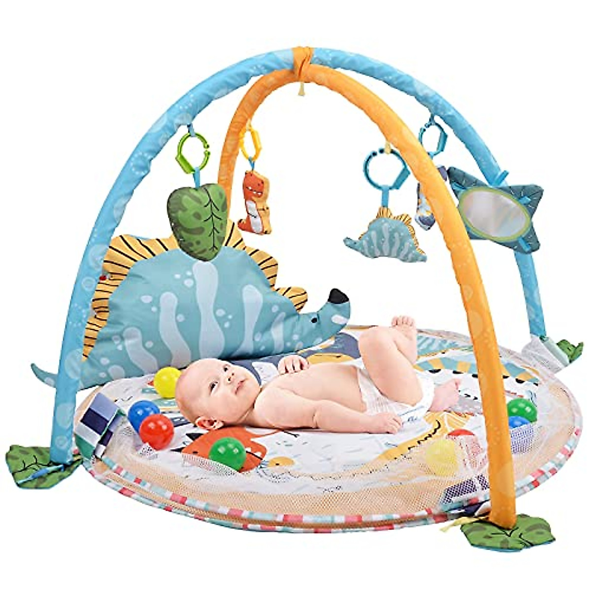 BATTOP Baby Play Mat Activity Gym with Ball Pit,4-in-1 Tummy Time Mat for Baby to Toddler,with Sensory Toys,Mirror,Head Rest,Cognitive Development Baby Play Center for Newborns,Infants (Green)