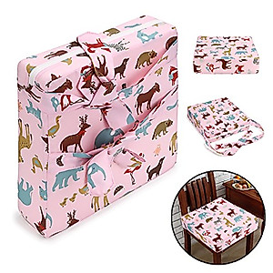 Sumnacon Chair Increasing Cushion - Baby Toddler Kids Infant Portable Dismountable Highchair Booster Cushion Washable Thick Chair Seat Cloth Strap(Pink Animal)
