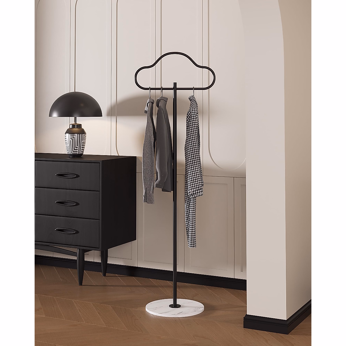 Semjar Black Clothing Rack Modern Small Garment Rack Coat Rack Freestanding,Clothes Rack Heavy Duty,Standing Coat Rack Coat Hanger,Coat Tree Stand Entryway Decor for Jackets,Suits,Hat,Dress