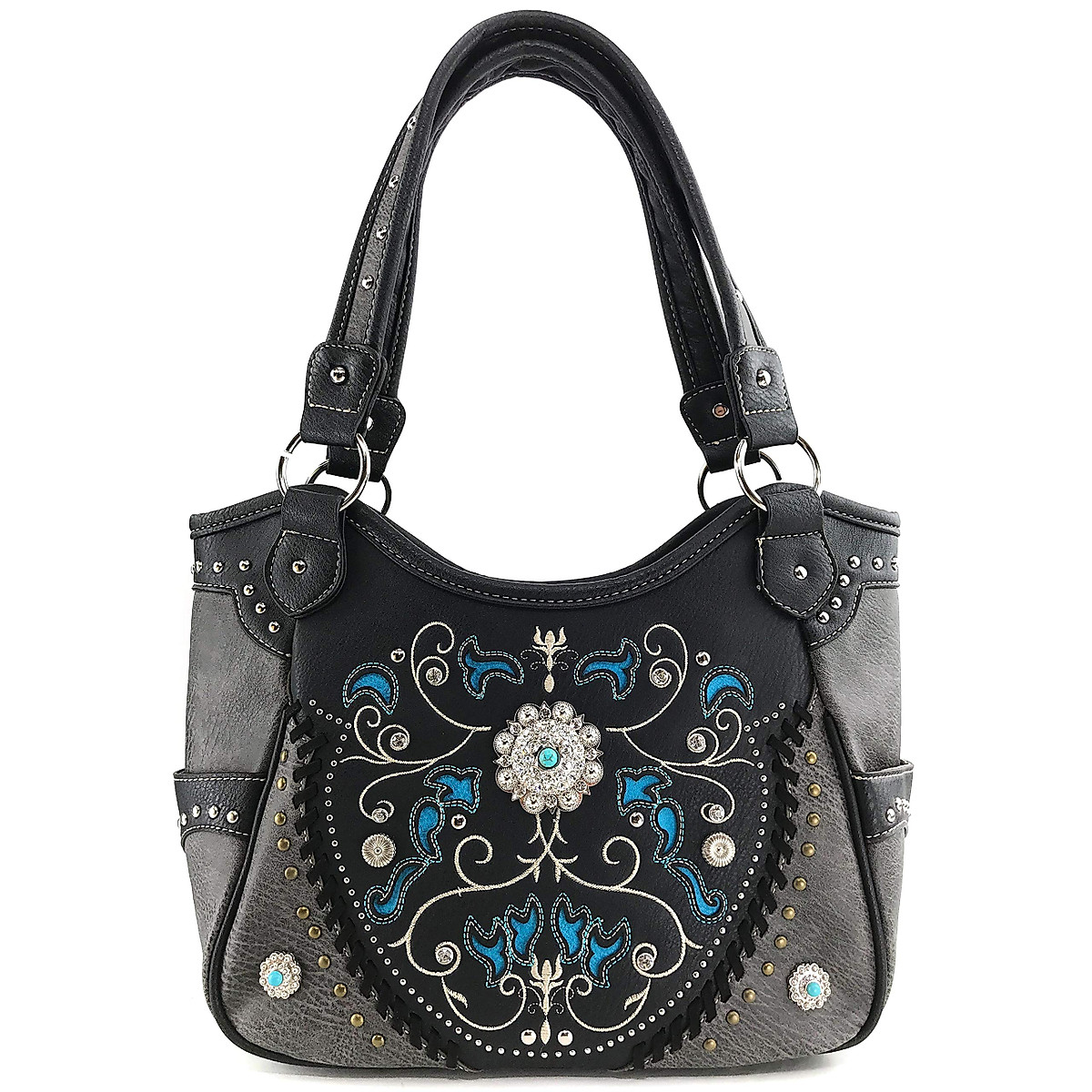 Zelris Spring Bloom Western Concho Women Conceal Carry Tote Handbag Purse Set (Black)
