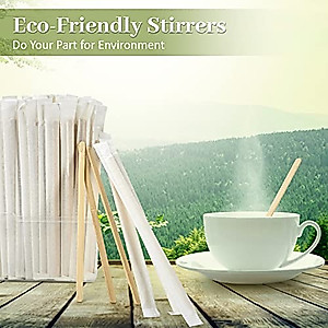 Bamboo Coffee Stirrers Individually Wrapped 200 Count in Storage Box – Coffee Stir Sticks 5.5 inch Coffee Bar Disposable individually wrapped coffee stirrers for Coffee and Cocktail