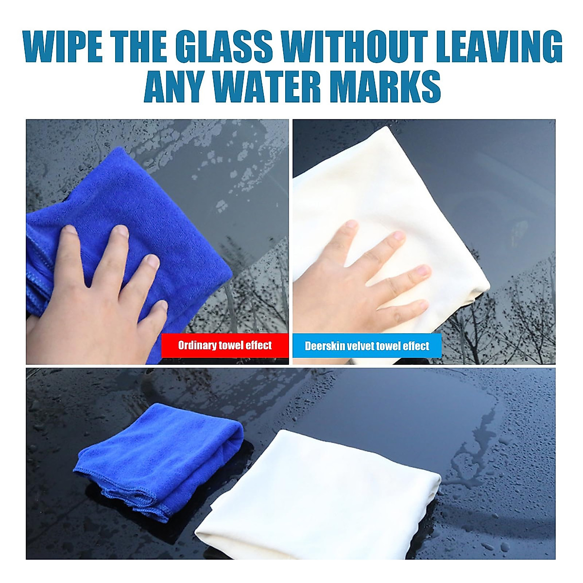 UGSHY 2 PCS 15" x 23" Chamois Drying Towel for Car, Super Absorbent Reusable Shammy Towel, Lint Free Natural Chamois Car Wash Cloth (White)