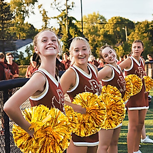 4Pcs Metallic Cheerleading Pom Poms, Creatiee 2 Pair Cheerleader Cheering Squad Pompoms for School Sports Dance Games Team Spirit Cheer (Gold)