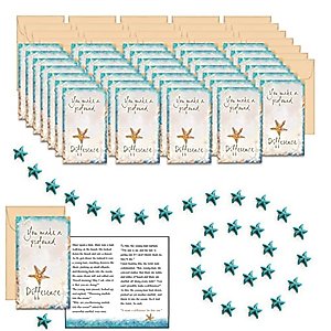 Smiling Wisdom - Bulk 30 Sets - Starfish Story You Make a Difference - Employee Appreciation Mini Greeting Card and Keepsake Gift Sets - 90 Pieces (Starfish - Kraft Envelopes)