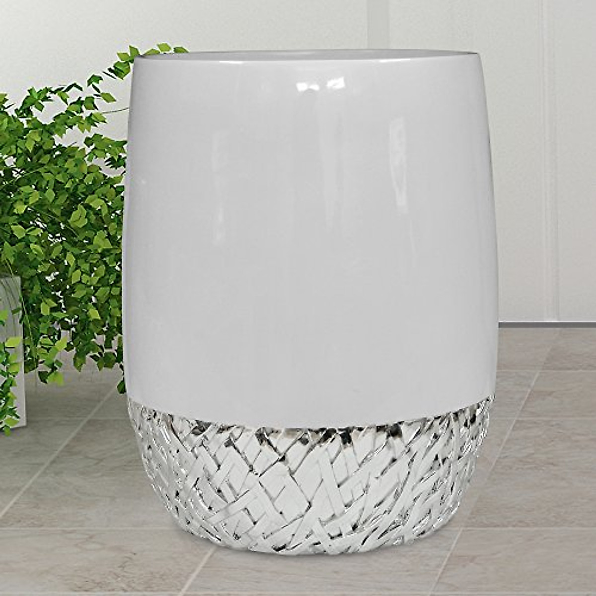 nu steel Bali Bathroom Wastebasket Bin Trash Can in Premium Resin and Chrome for Bathrooms & Vanity Spaces