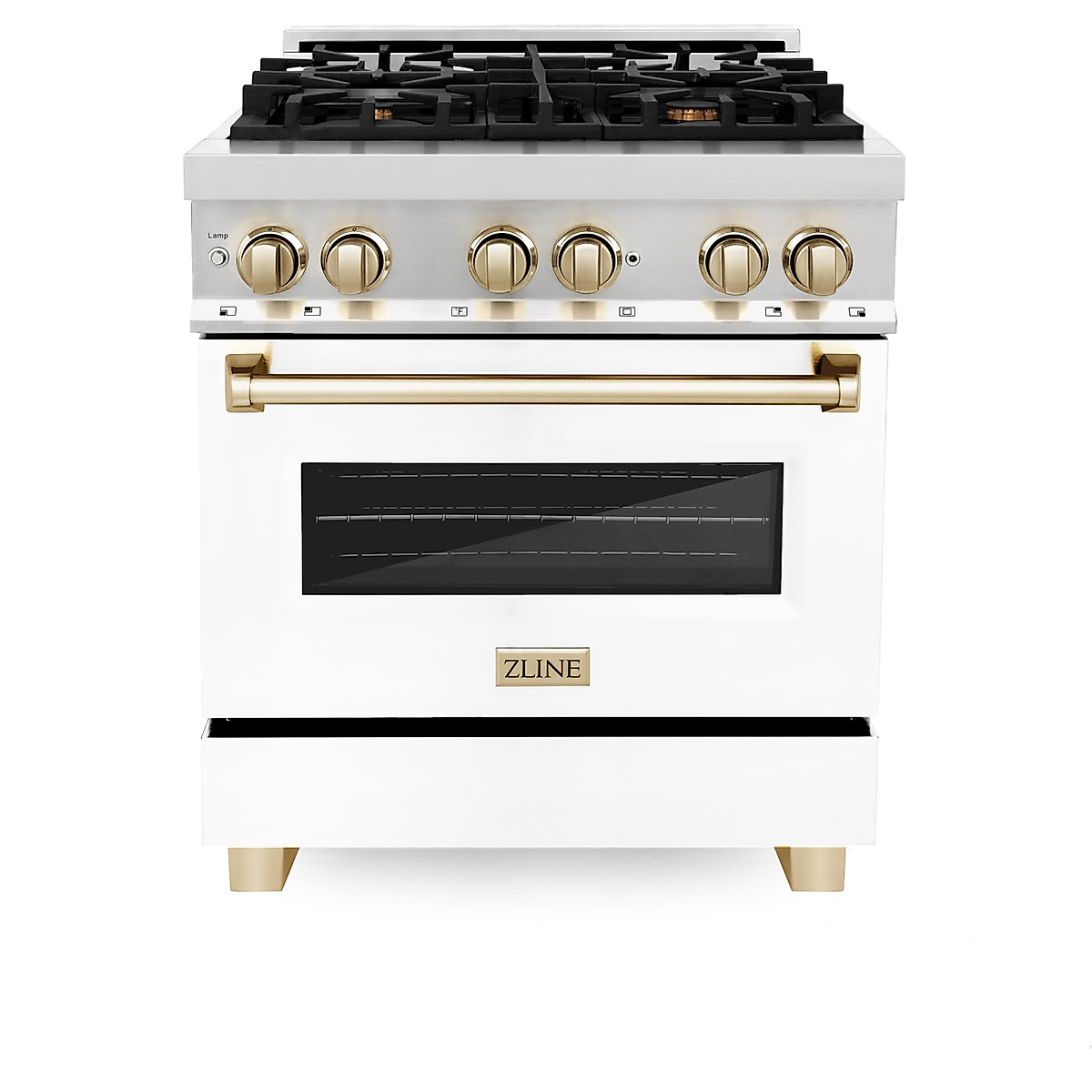 ZLINE Autograph 30" Legacy Dual Fuel Range w/ 4 Burners & White & Gold Accents (RAZ-WM-30-G)