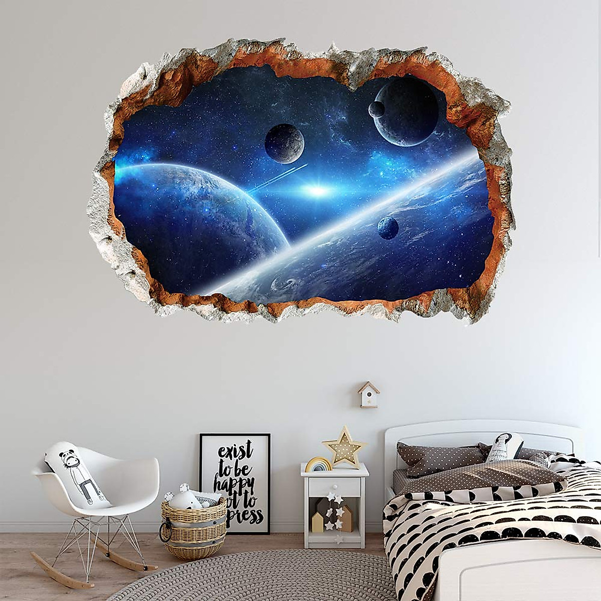 HERRA 3D Planet Universe Galaxy Outer Space Wall Decal Spacecraft Astronaut Wall Stickers, Peel and Stick Removable Space Capsule Window Wall Stickers Wall Mural for Kids Room (blue2)