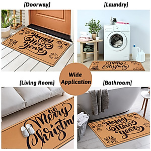 chiazllta Merry Christmas Kitchen Rugs Set of 2, Xmas Tree Reindeer Floor Rugs and Mats Happy New Year Christmas Decorations for Home Kitchen,15.7 x 23.6 and 15.7 x 47 inch