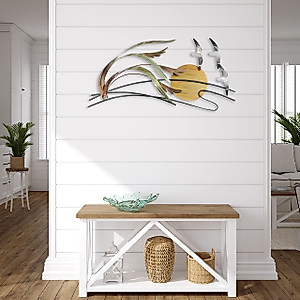 T.I. Design Seagulls and Sea Oats with Sun | Contemporary Coastal Beach Handmade Stainless Steel Metal Wall Decor