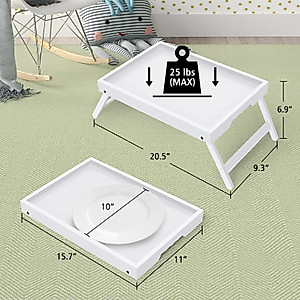 Artmeer Bed Tray Table with Folding Legs,Bamboo Breakfast in Bed for TV Table, Laptop Computer Tray,Eating,Snack Tray White 2 Pack(White)