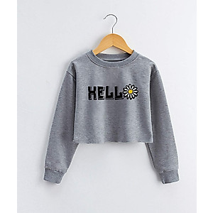 G-Amber Girls Long Sleeve Sweatshirts Kids Crop Print Funny Letters Fashion Pullover Tops Grey Hell Daisy