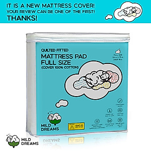 Full Mattress Pad Cotton Cover Size 54x75 inches Stretches to 16 Deep - Fitted Quilted Sheet for Full Bed , Cotton Cover