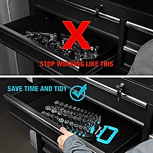 DURATECH Socket Organizer, 48-Piece Portable Socket Holder with Handle, ABS Socket Tray Wall and Tool Cart Mounted, 1/4", 3/8", 1/2" Drive Socket Organizer Tray, Blue(Socket not Included)